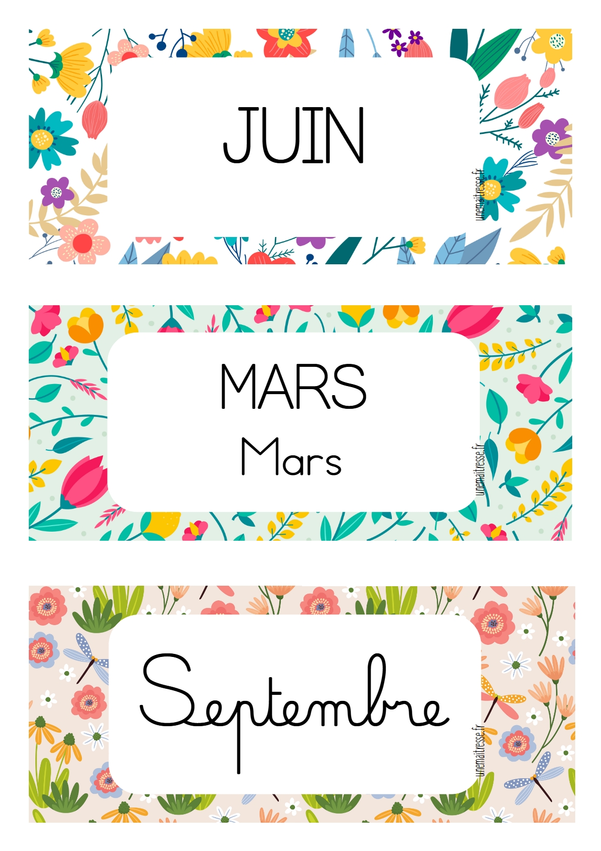 Calendrier des souvenirs – étiquettes des mois